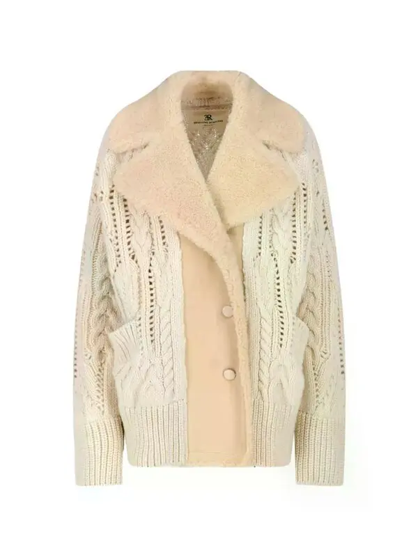 Ermanno Scervino Oversized Cable-knit Shearling-collar Cardigan