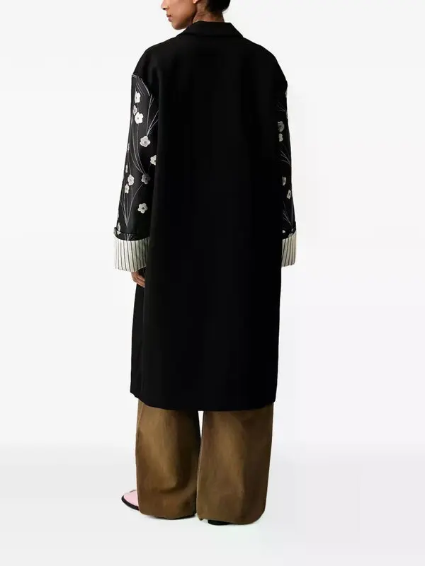 Stine Goya Floral-print Striped-cuff Coat