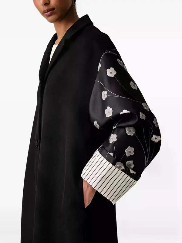 Stine Goya Floral-print Striped-cuff Coat