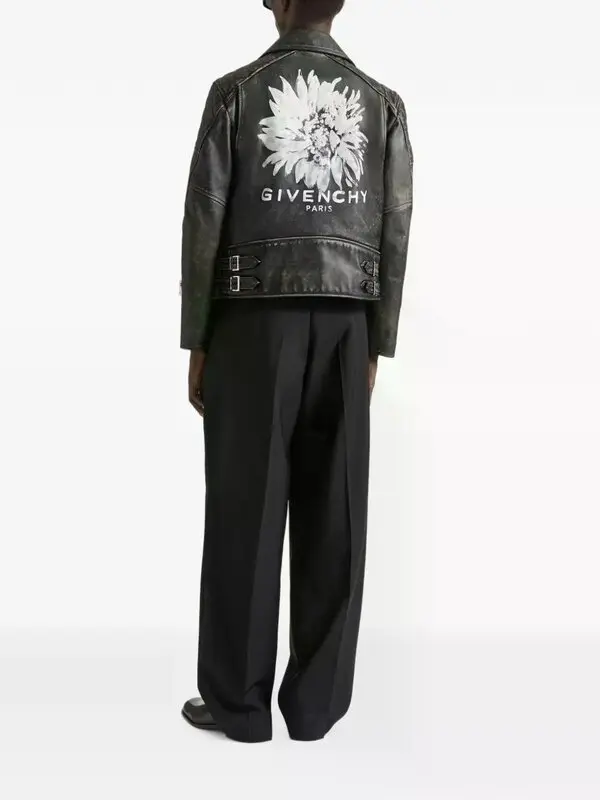 Givenchy Zipped Biker Blouson In Leather With Sunflower Print