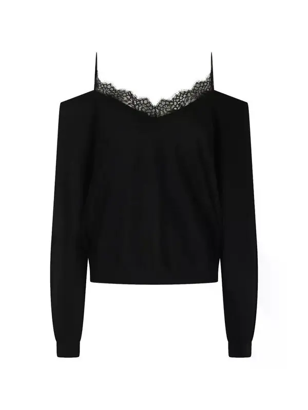IRO PARIS Ivoire Lace-trim Cold-shoulder Sweater - Black