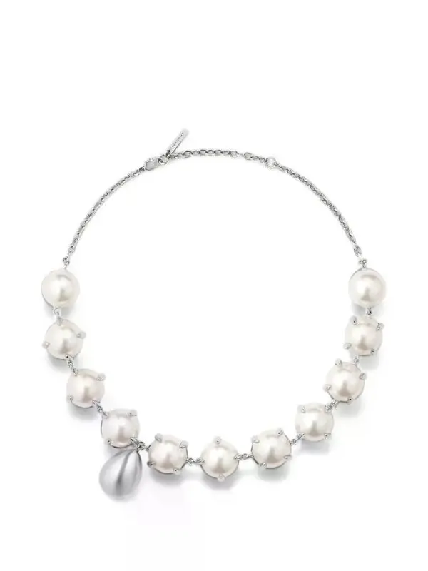 Givenchy Spiky Pearl Necklace In Metal And Pearls - Silver