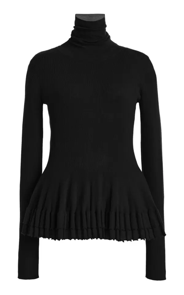 ASHLYN Merritt Turtleneck Wool-silk Top - Black