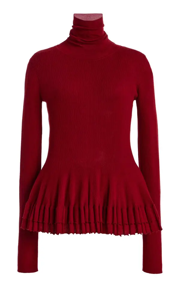 ASHLYN Merritt Turtleneck Wool-silk Top - Red