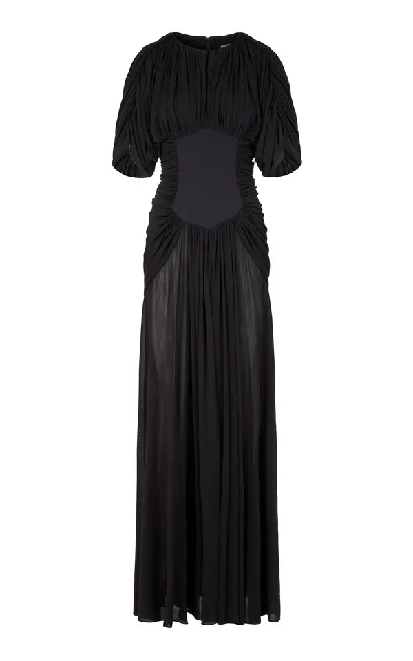 HEIRLOME Micka Gathered Georgette Maxi Dress - Black