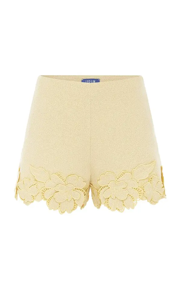 LEO LIN Elle Applique Tweed Shorts - Yellow