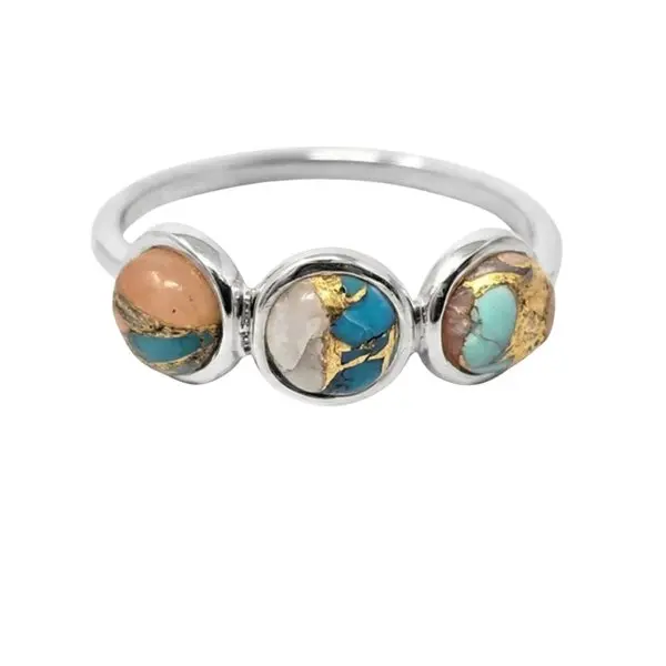 HARFI Minimalist Opal Turquoise Gemstone Sterling Ring - Silver