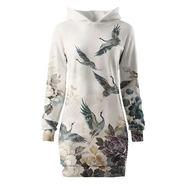 ALOHA FROM DEER Flying Cranes Oversize Hoodie Dress