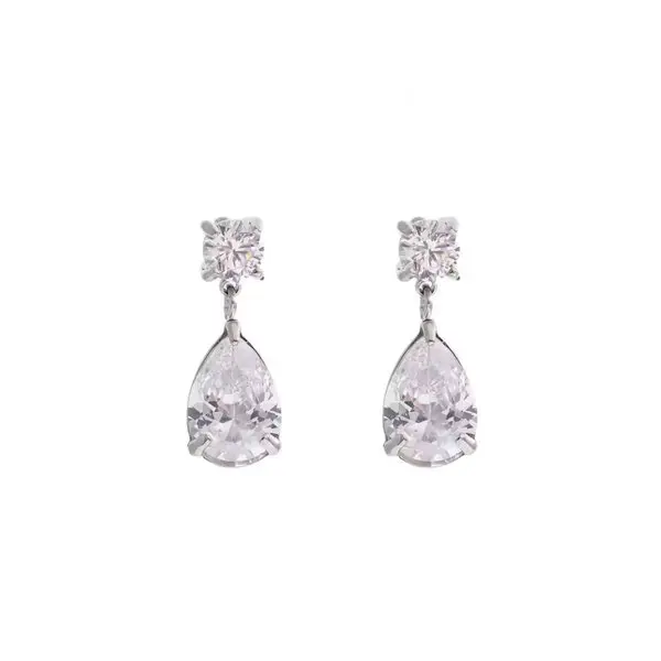 NAZZAR Small Teardrop Cz Stud Drop Earrings - Silver