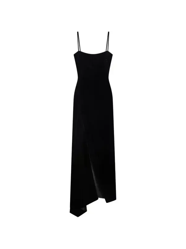 Givenchy Sliced Long Slashed Dress In Velvet - Black