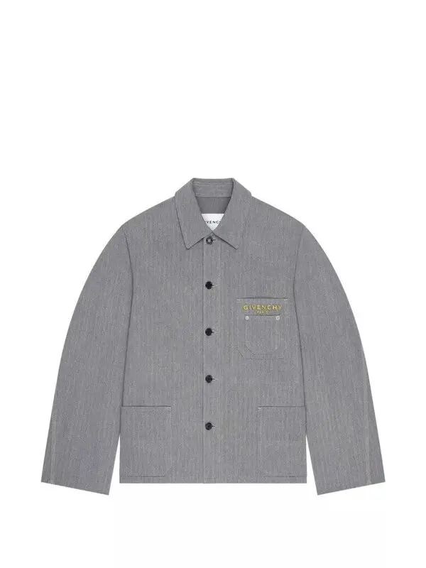 Givenchy Jacket In Herringbone Denim Embroidered Paris