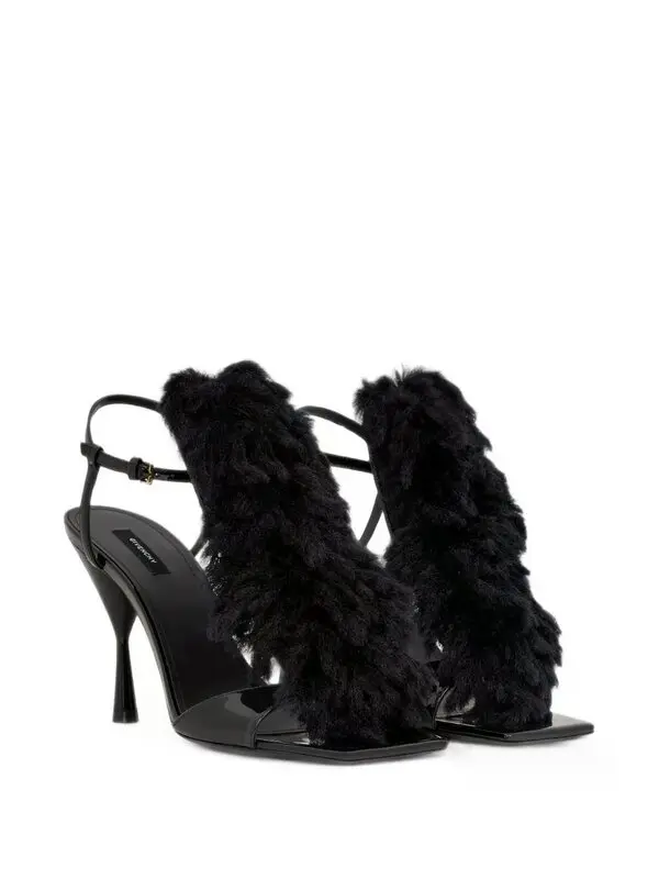 Givenchy Pompom Heeled Sandals In Patent Leather And Knit - Black