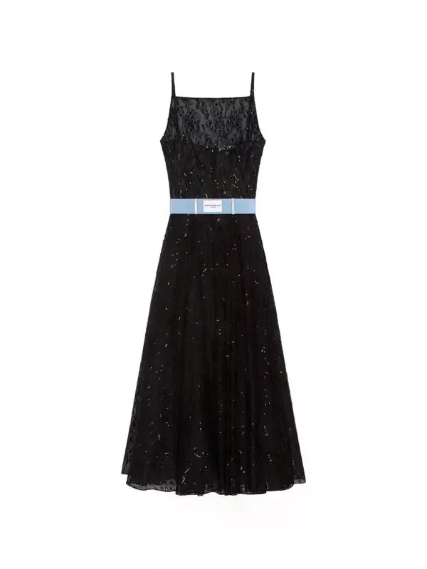 Givenchy Sliced Evening Dress In Lace And Sequins - Black