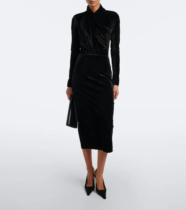 MUGLER Draped Velvet Bodysuit