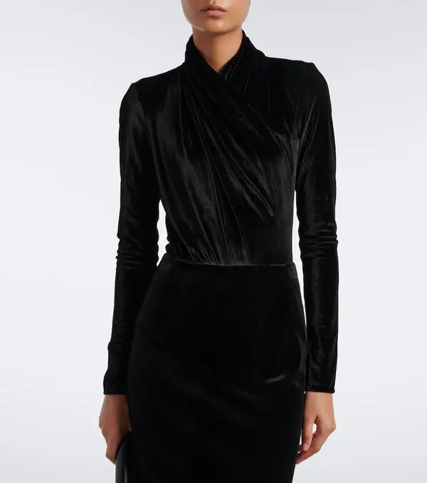 MUGLER Draped Velvet Bodysuit