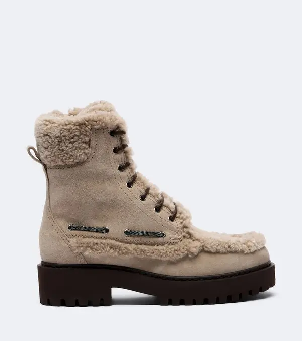 Brunello Cucinelli Monili Shearing-lined Suede Lace-up Boots