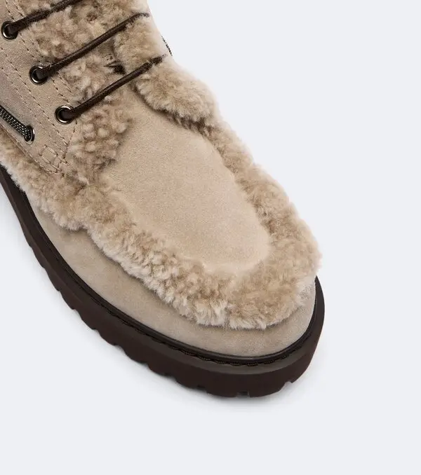 Brunello Cucinelli Monili Shearing-lined Suede Lace-up Boots