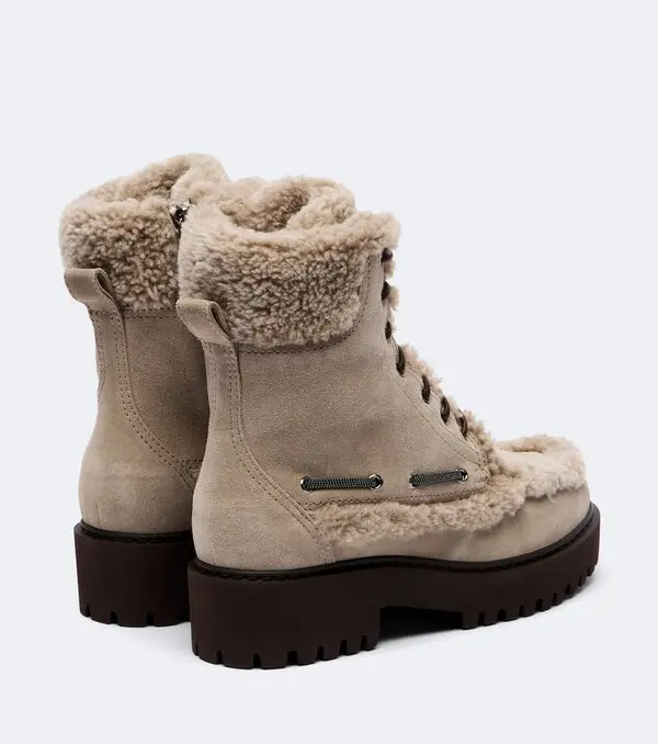 Brunello Cucinelli Monili Shearing-lined Suede Lace-up Boots