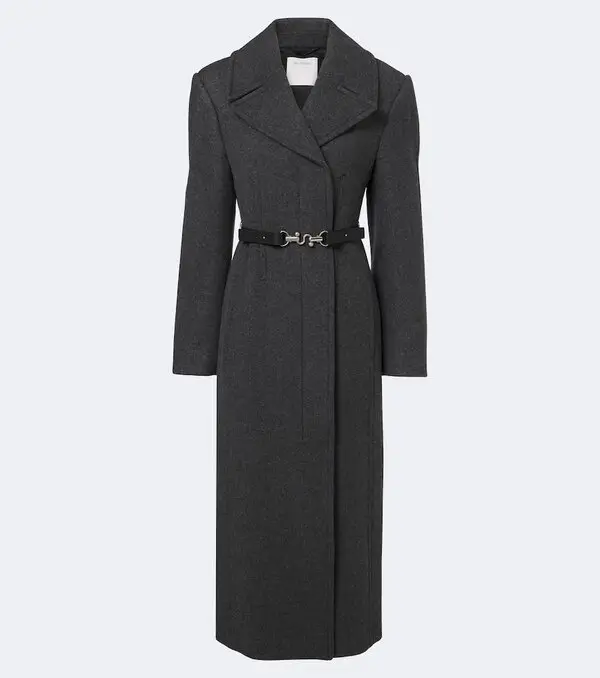 Sportmax Belted Herringbone Virgin Wool Coat