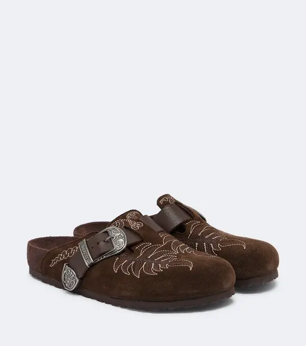 Etro X Birkenstock Boston Embroidered Suede Clogs