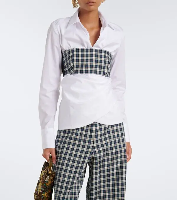 Dries Van Noten Plaid Cotton Flannel Bandeau Top