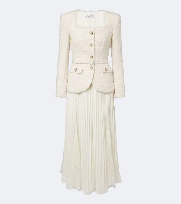 SELF-PORTRAIT Belted Boucle Blazer Dress