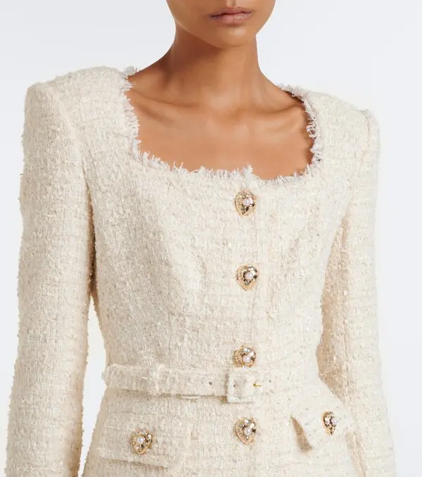SELF-PORTRAIT Belted Boucle Blazer Dress