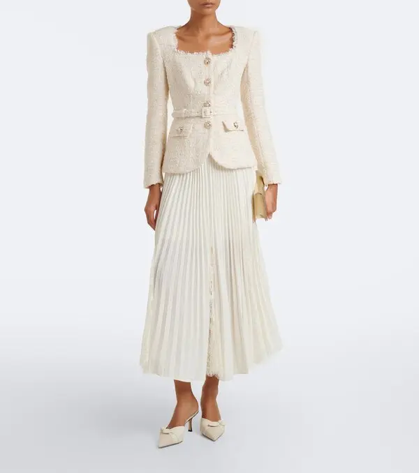SELF-PORTRAIT Belted Boucle Blazer Dress