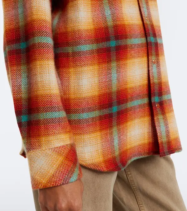 GOD'S TRUE CASHMERE Red Sun Shadow Plaid Cashmere Shirt