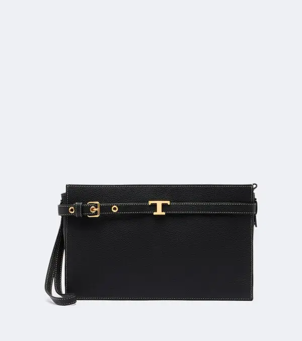 TOD'S T Signature Small Leather Clutch