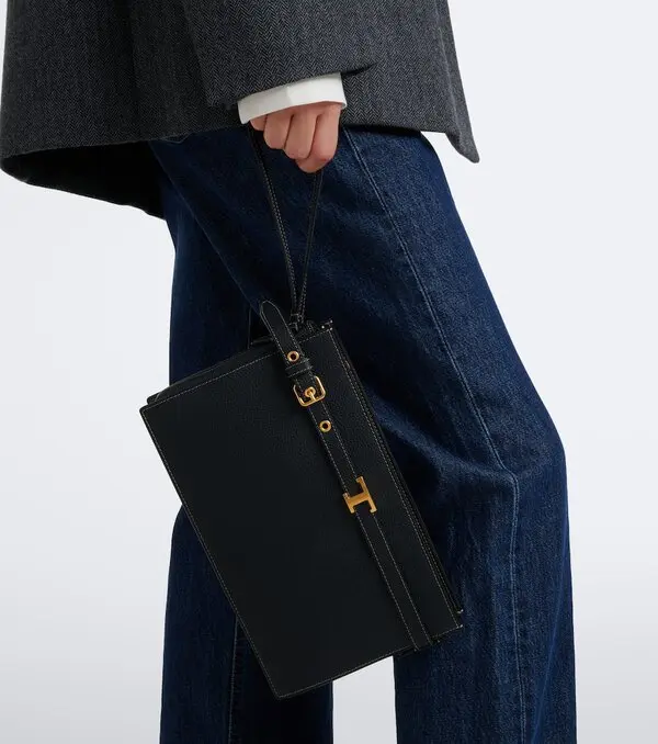 TOD'S T Signature Small Leather Clutch