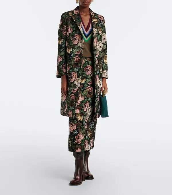 Dries Van Noten Floral Jacquard Midi Skirt