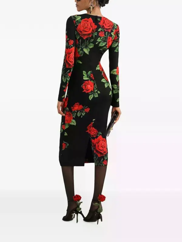 Dolce & Gabbana Rose-print Charmeuse Midi Dress