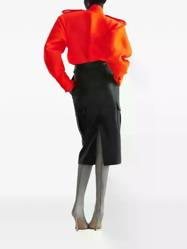 MUGLER Black Leather Cargo Skirt