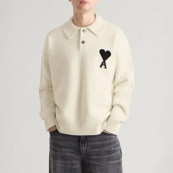 AMI Paris Contrasted Adc Polo - Nut/black