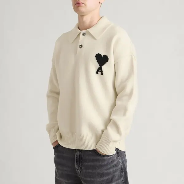 AMI Paris Contrasted Adc Polo - Nut/black