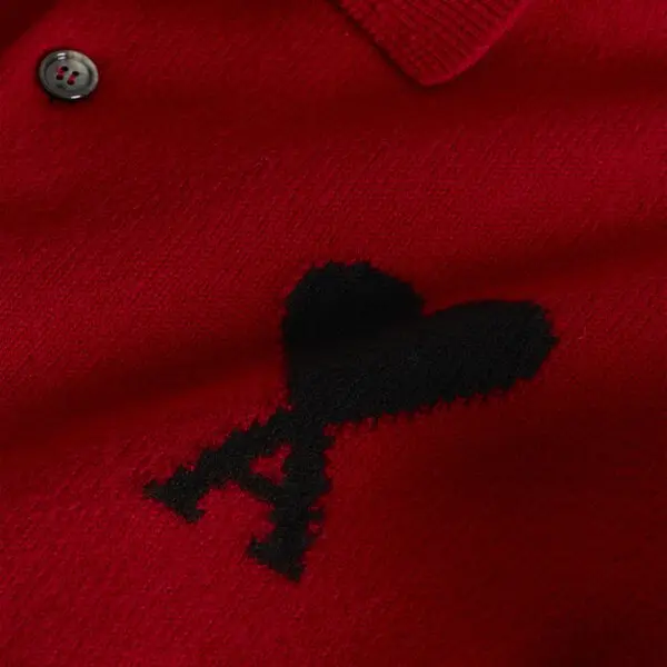 AMI Paris Contrasted Adc Polo - Ruby Red/ Black