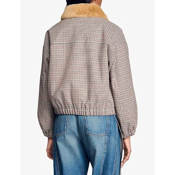 Sandro Checked Contrast-collar Stretch-cotton Jacket
