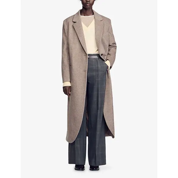 Sandro Checked Belted-waist Stretch Wool-blend Trousers