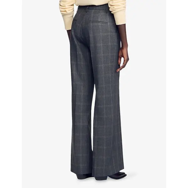 Sandro Checked Belted-waist Stretch Wool-blend Trousers