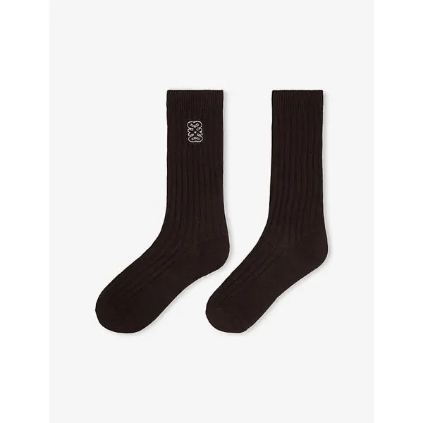 Sandro Ribbed Logo-embroidered Wool And Cashmere-blend Socks - Black Brown