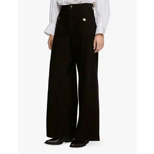Sandro Straight-leg High-rise Velvet Trousers