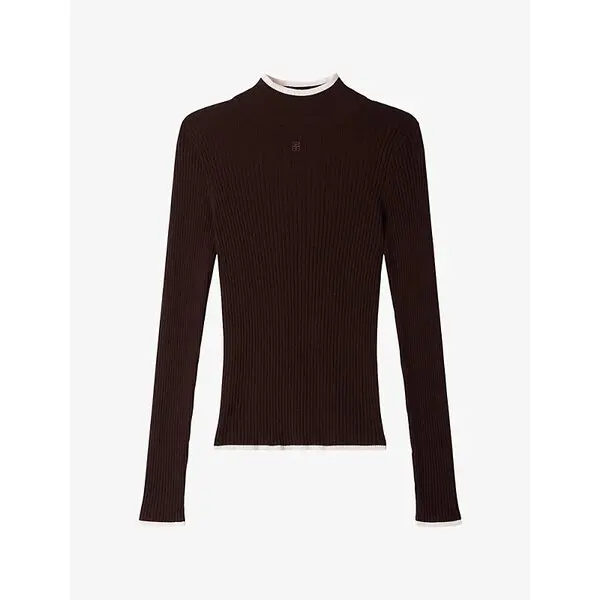 Sandro Ribbed High-neck Wool And Silk-blend Jumper