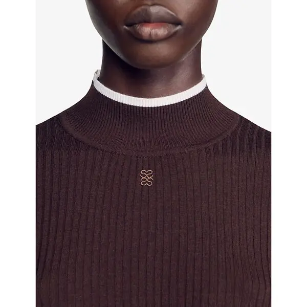 Sandro Ribbed High-neck Wool And Silk-blend Jumper
