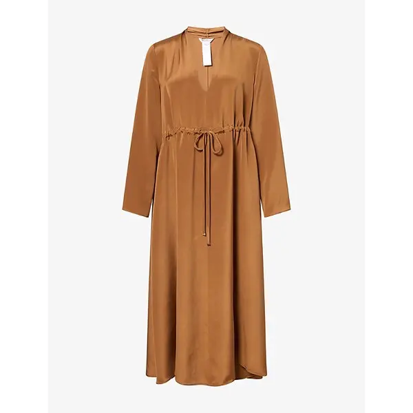 Max Mara Long-sleeve Silk Crepe De Chine Midi Dress