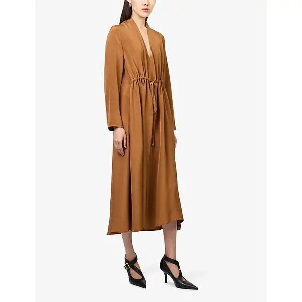 Max Mara Long-sleeve Silk Crepe De Chine Midi Dress