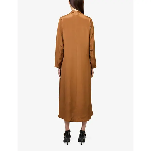 Max Mara Long-sleeve Silk Crepe De Chine Midi Dress