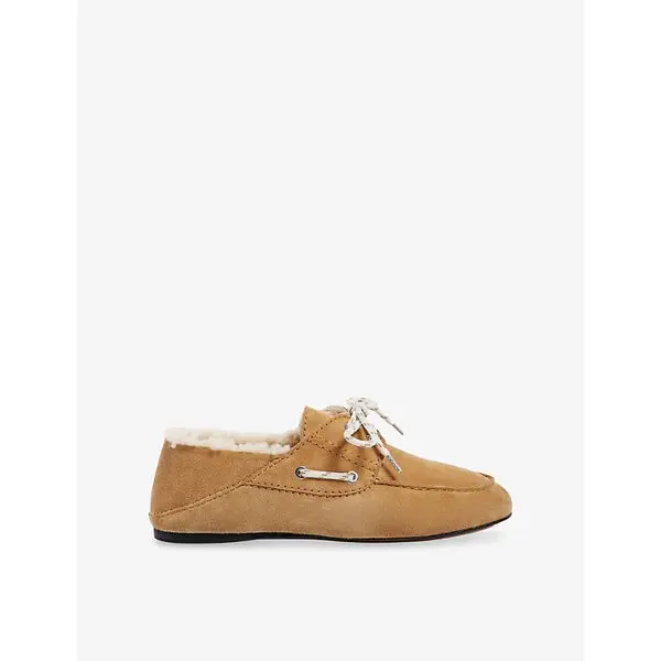 Sandro Shearling-lined Suede Boat Shoes