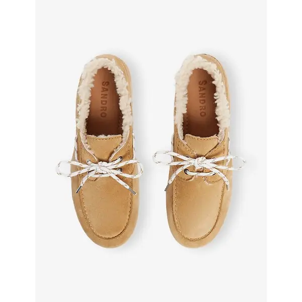 Sandro Shearling-lined Suede Boat Shoes