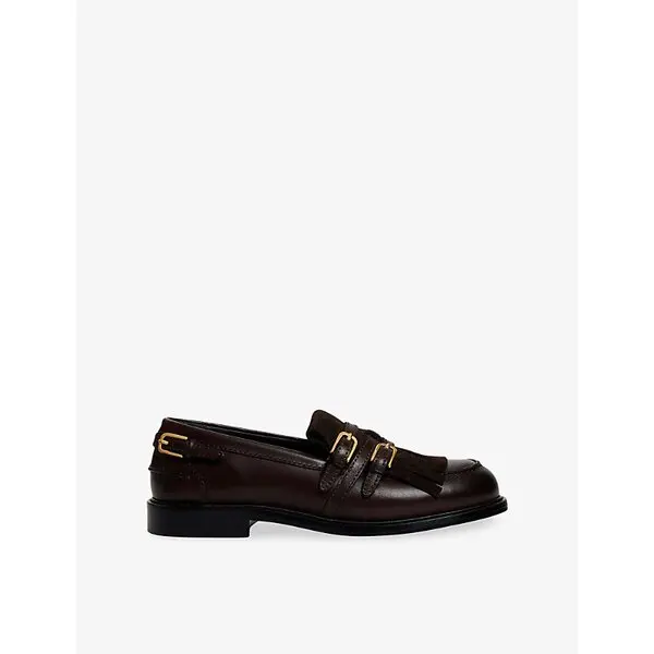 Sandro Buckle Flat Leather Loafers